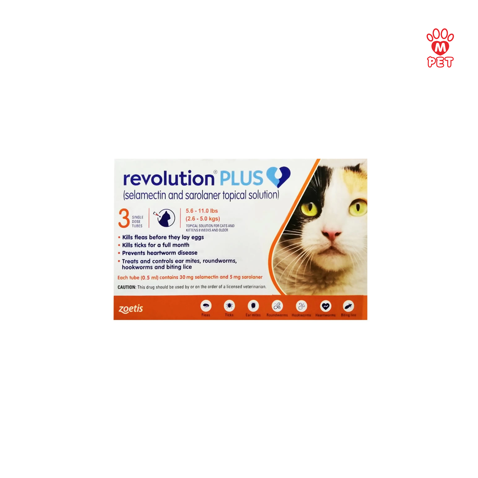 Manoon Pets Shop - Revolution Plus เรฟโวลูชั่น 0.50 ML. Cat 2.5-5 kg.(ส้ม)