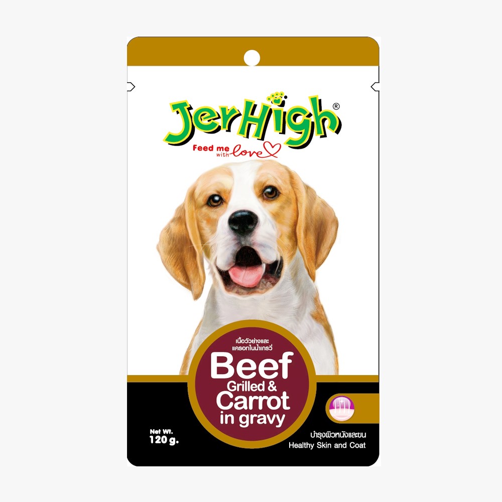 Manoon Pets Shop - JerHigh Beef Grilled&Carrot in Gravy 120g